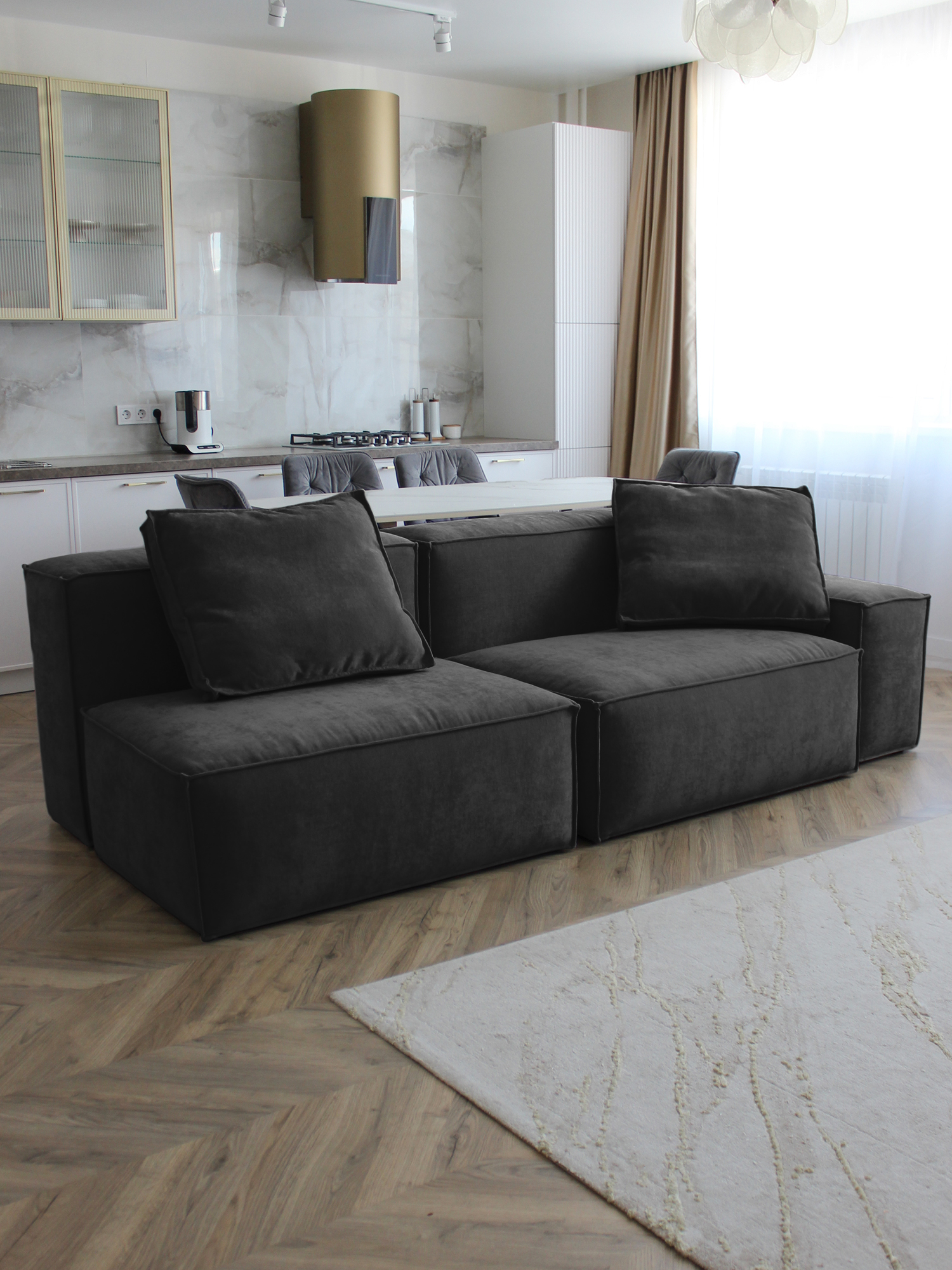 Диван модульный Конер, чёрный, 245х105х72