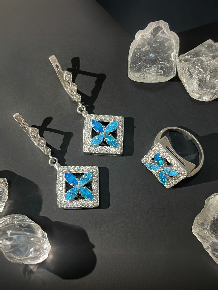 Ювелирный комплект, серебро, 925 проба, родирование, фианит