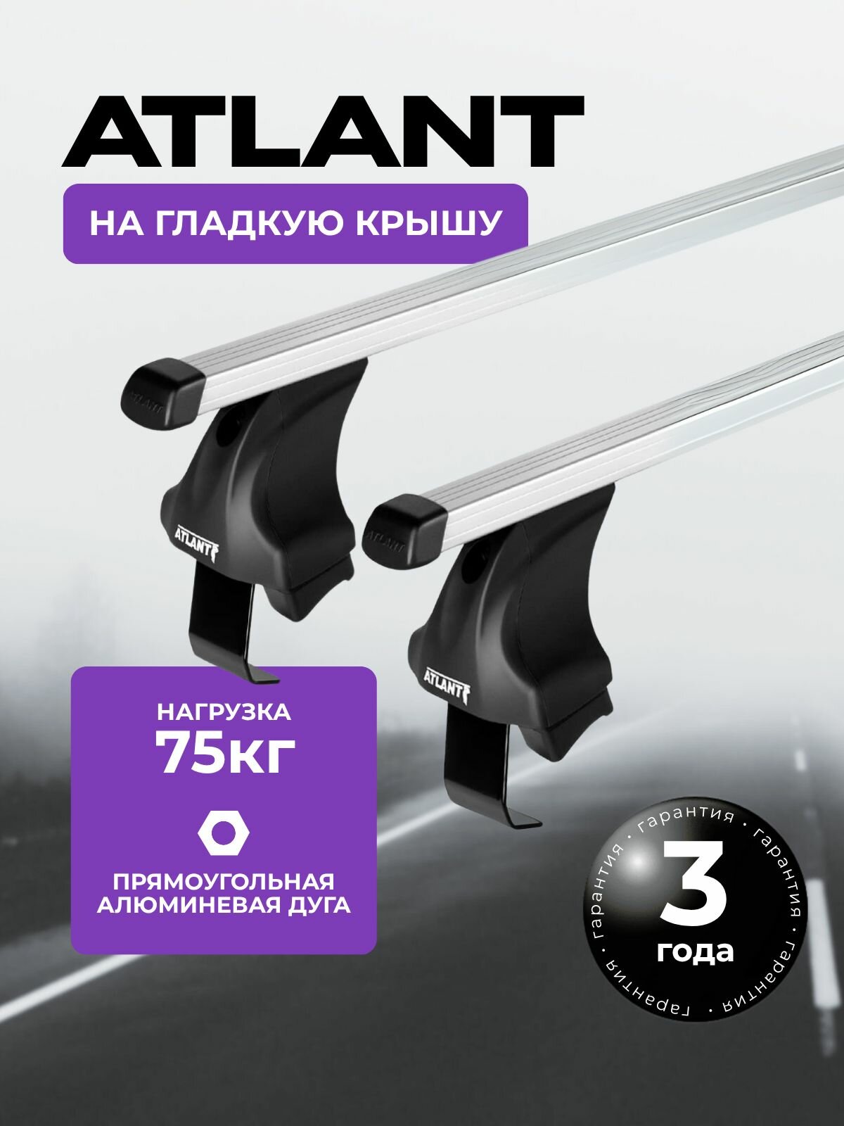 Багажник на крышу Атлант для Moskvich 6 (Москвич 6) 2023- (прямоугольная дуга)