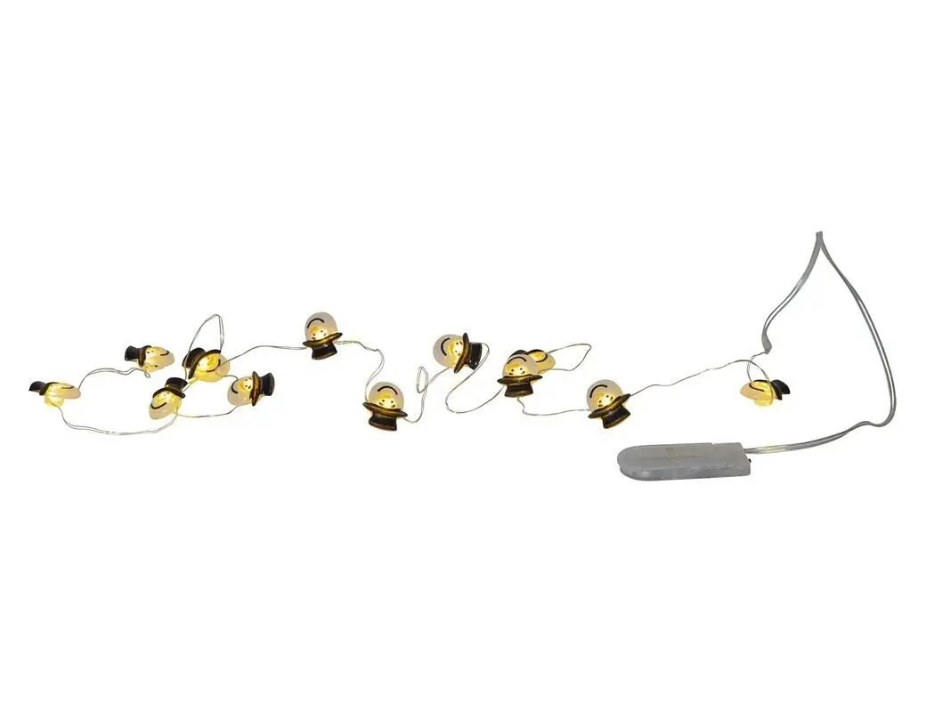 Светодиодная гирлянда снеговички-сноуменчики, на батарейках, 12 тёплых белых LED-огней, 1.1+0.3 м, серебряная проволока, STAR trading