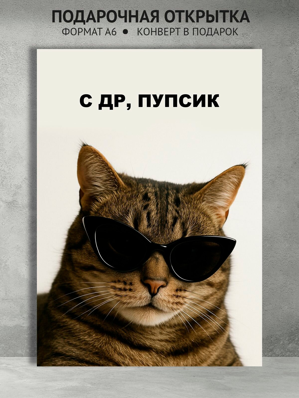 Подарочная открытка с иллюстрацией, с котом "С др, пупсик", день рождения, юбилей, без повода