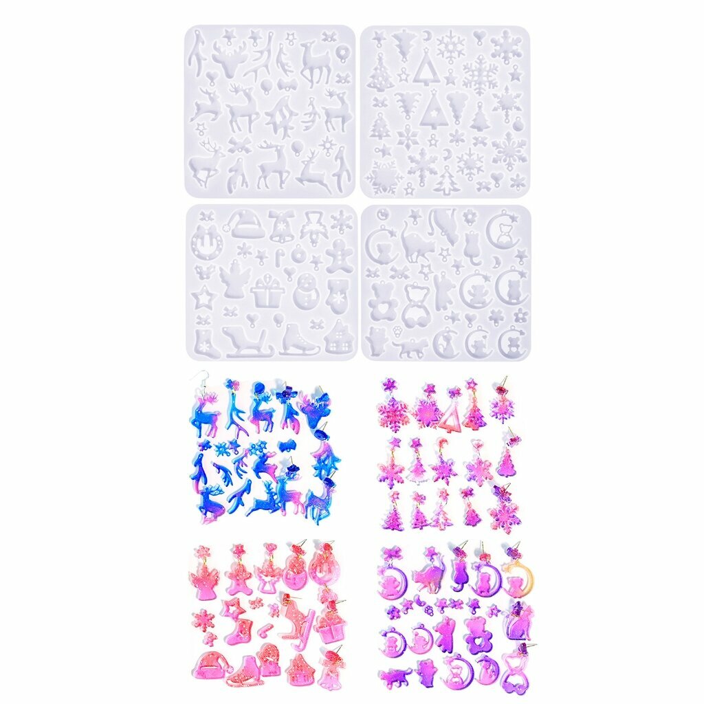 Набор из 4 Рождественских Силиконовых Форм для Сережек для Самостоятельного Изготовления Ушных украшений
