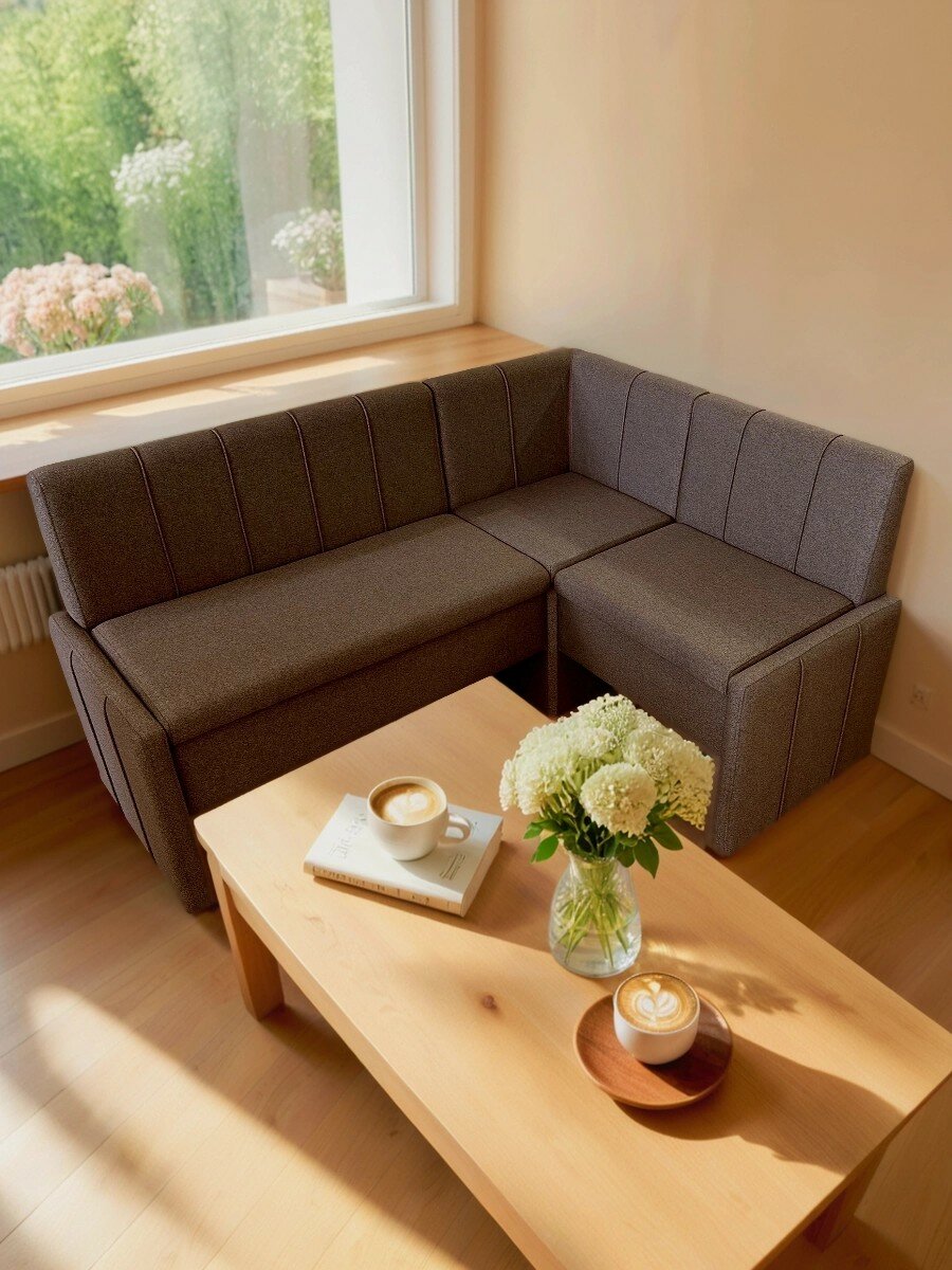 Кухонный уголок "Престиж", ткань, коричневый, 3 места, 155x120x83 см