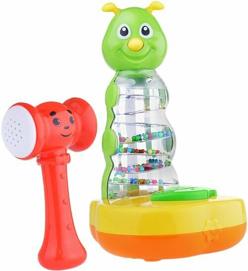 Стучалка пластиковая "Гусеничка", развивающий игровой набор с фигуркой-игрушкой, молоточком и фишками, для малышей от 1 года