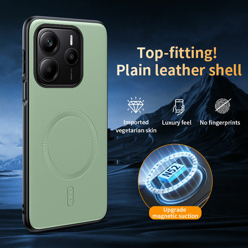 Чехол для Redmi Note 14 4G / Редми Ноут 14 4Г Роскошная кожа, MagSafe, антиударный