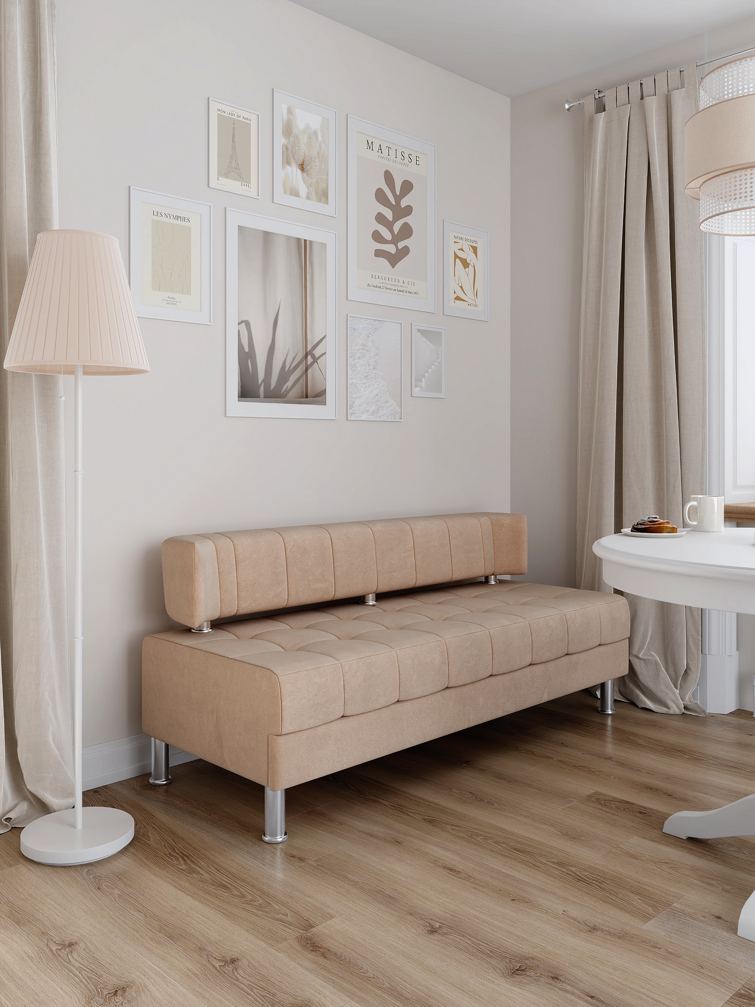 Диван прямой прага 170х67х77 см, нераскладной, бежевый велюр