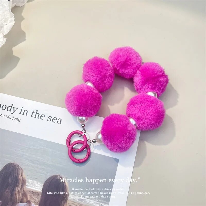 Подвеска для мобильного телефона милый пушистый шар ремешок для защиты от потери Розовый, Rose Red