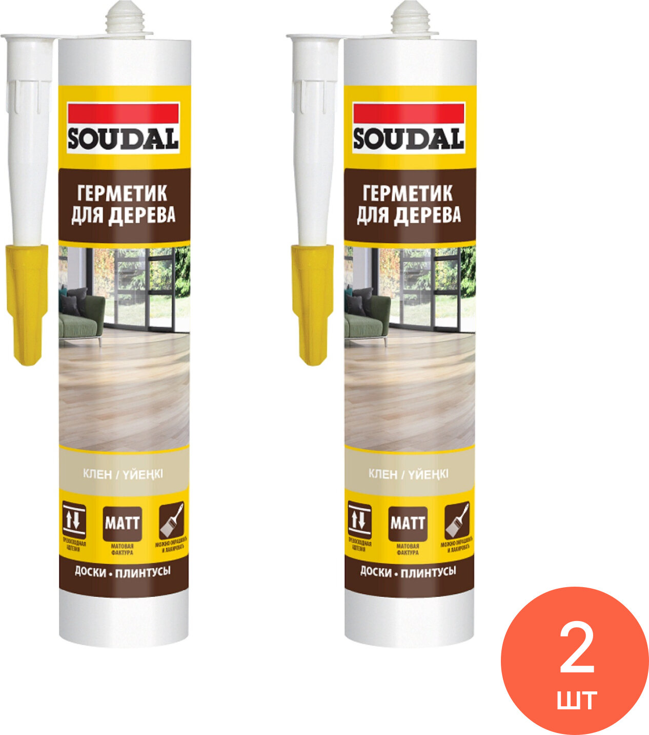 Герметик акриловый Soudal / Судал паркетный, цвет клен, 280мл / строительство и ремонт (комплект из 2 шт)