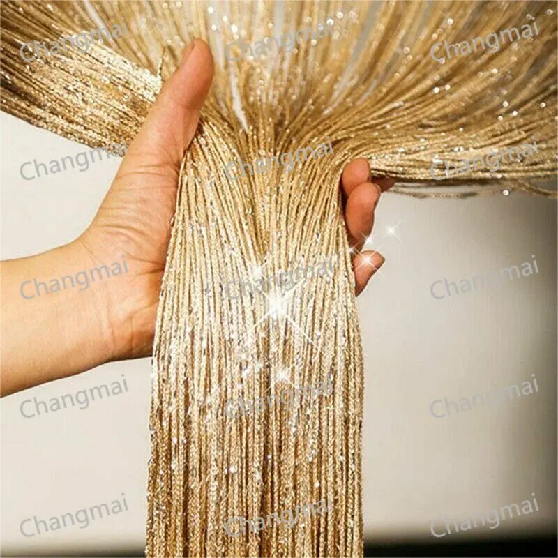 Нитяные шторы для комнаты, Занавески Из нить Искрящийся, 200х100см, Золотой