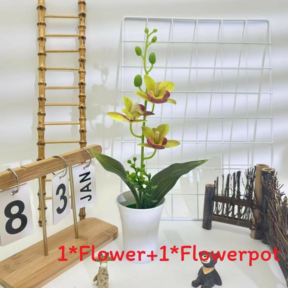 Elegant artificial orchid display for photography props and home decoration, green