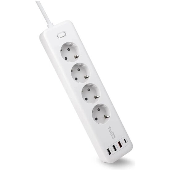 Сетевой фильтр Topon TOP-PWS4 4 розетки, 3 USB, Type-C, PD 20W QC3.0, 4000W, 3м Белый