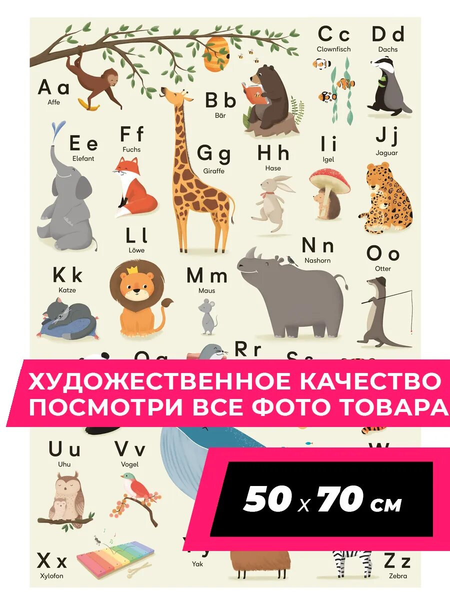 Плакат английский алфавит и азбука буквы 50 на 70