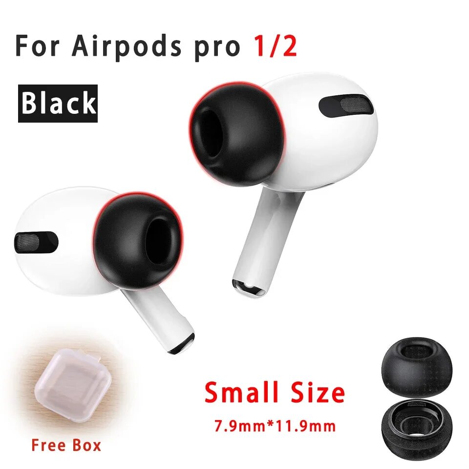 Амбушюры из пены с эффектом памяти для AirPods Pro 2 OnePlus S/M/L 2 Pairs, S Size Black