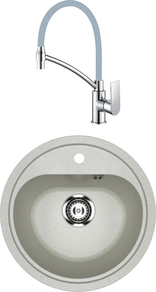 Комплект Мойка Ulgran U-700 -310, серая / Смеситель Haiba HB72505, хром, серый
