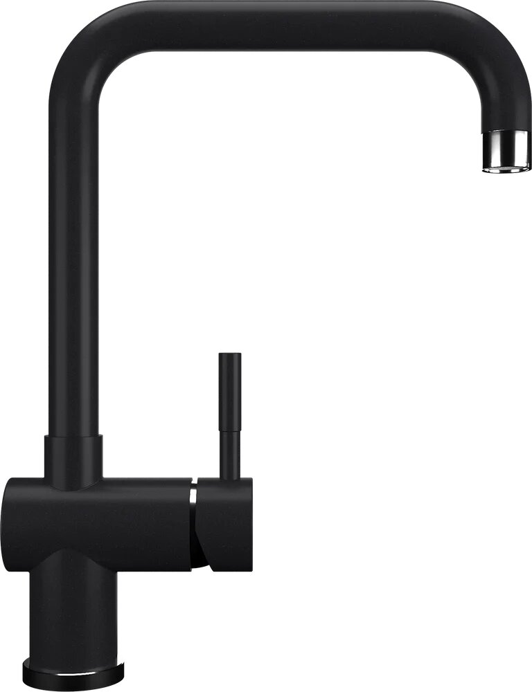 Смеситель для кухни Ulgran Quartz UQ-023 с поворотным изливом, черный, матовый, однорычажный, нержавеющая сталь, с керамическим картриджем