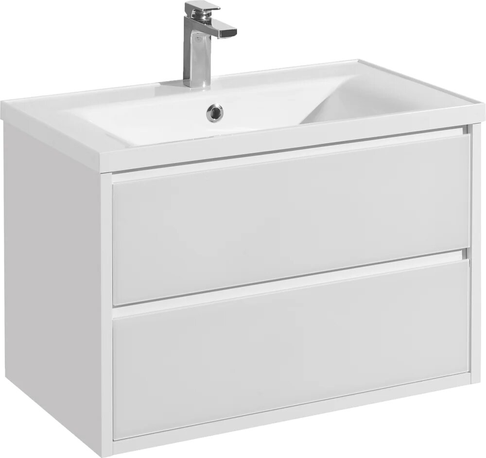 Тумба с раковиной AQUATON Римини 80 подвесная, 80, 2 см, белая, из МДФ, с ящиками, раковина для ванной из искусственного мрамора, прямоугольная