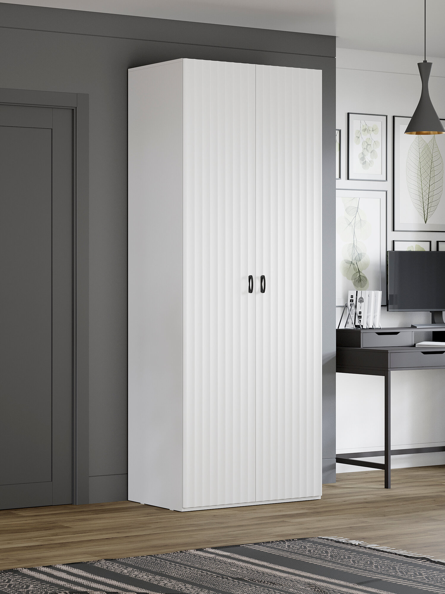 Шкаф двустворчатый Трия Тиффани для одежды Белый Жемчуг / Белый софт