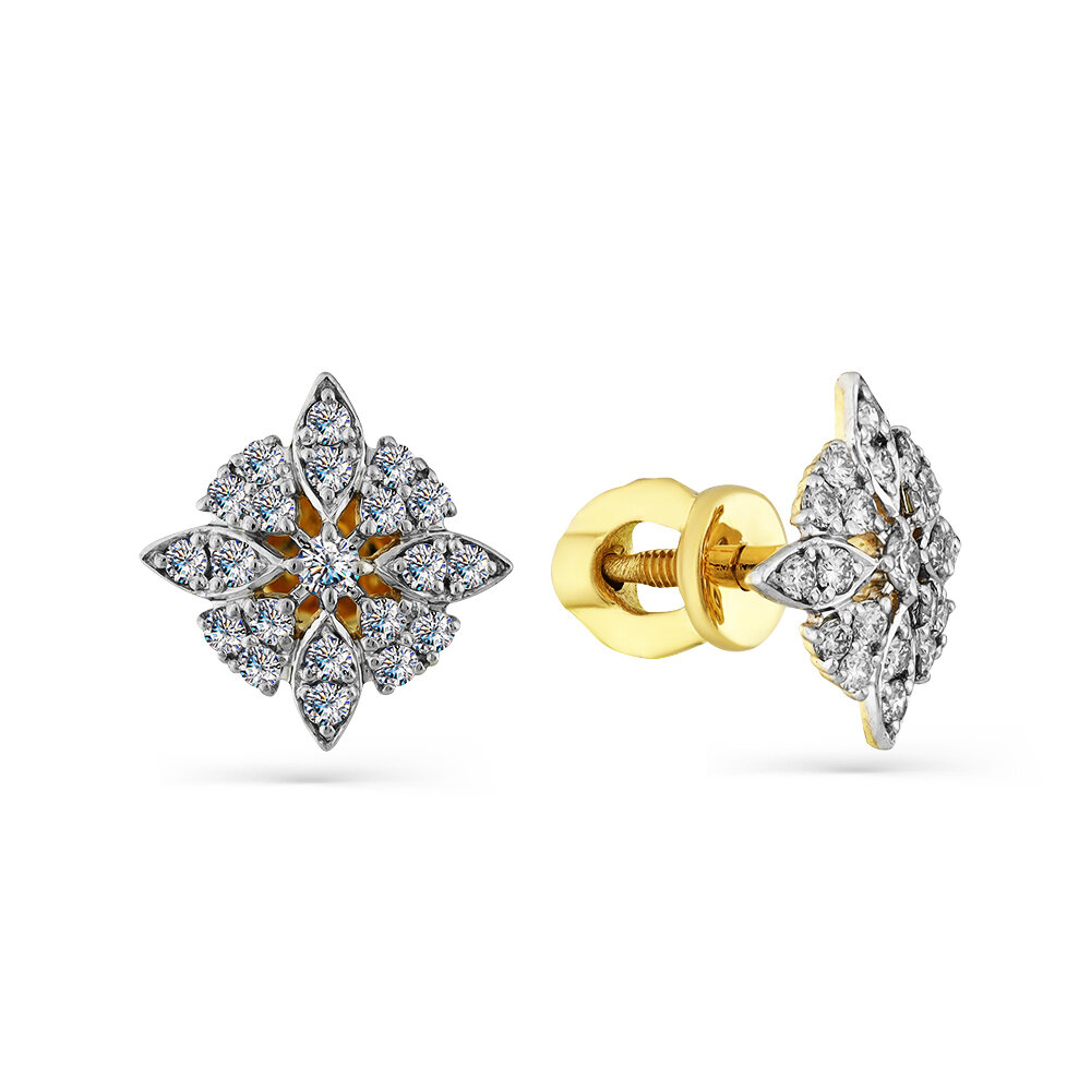 Серьги, желтое золото, 585 проба, бриллиант