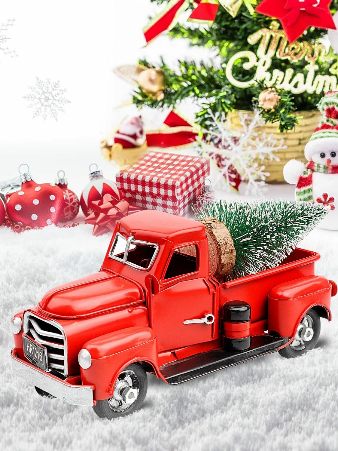 Ретро автомобиль с ёлкой, металлический декор для дома