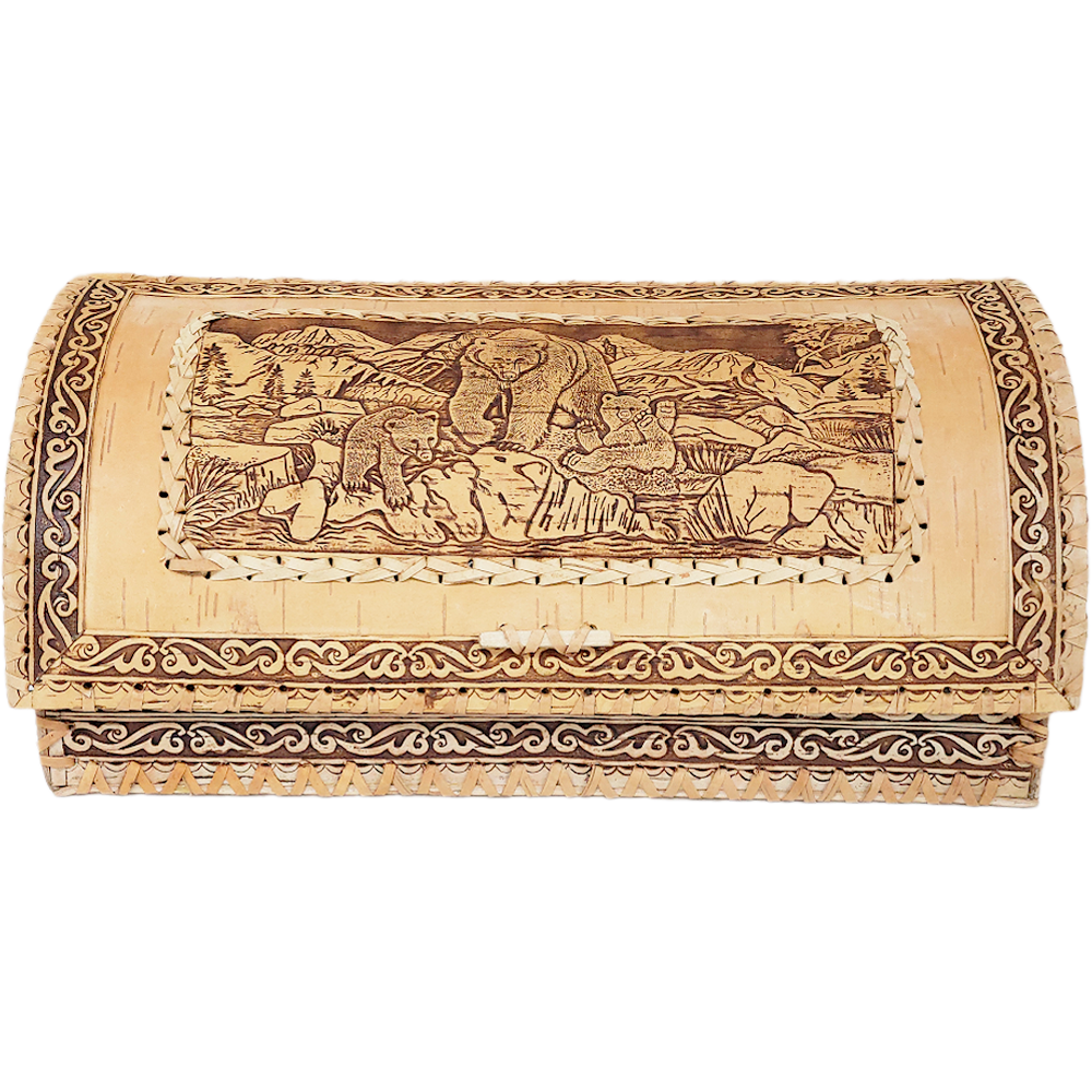 Хлебница из бересты ручной работы "Медвежаты"