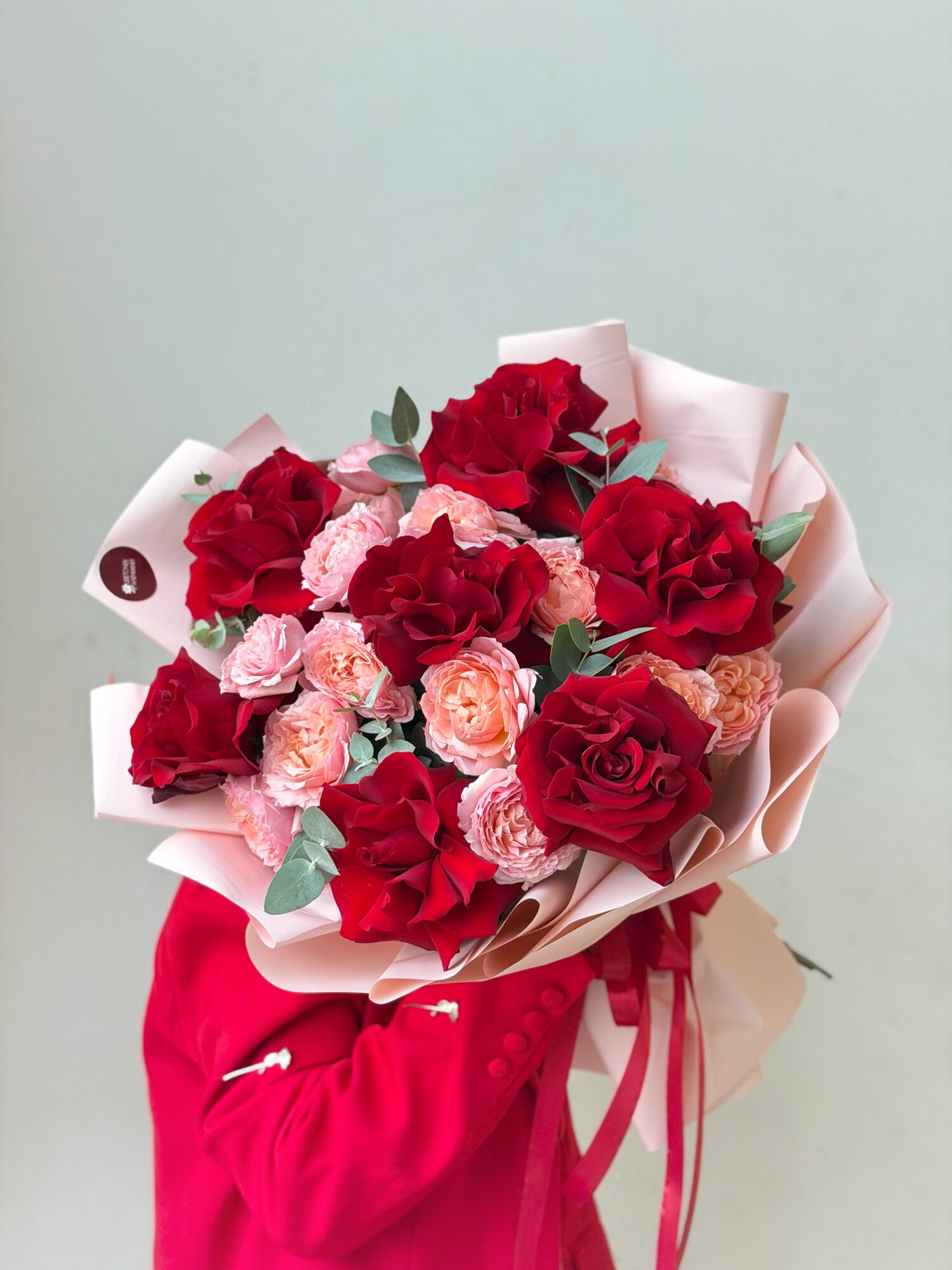 Сборный букет, роза, Франция, 50см, французские розы , с ветками эвкалипта