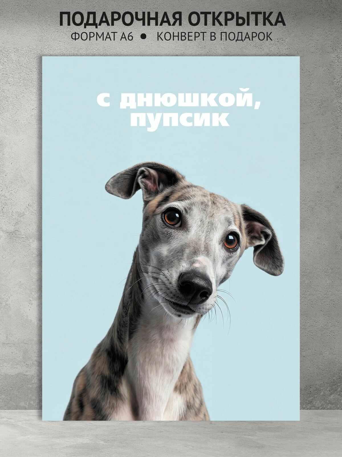 Подарочная открытка с уникальной иллюстрацией "С днюшкой, пупсик" с днем рождения, с юбилеем, без повода