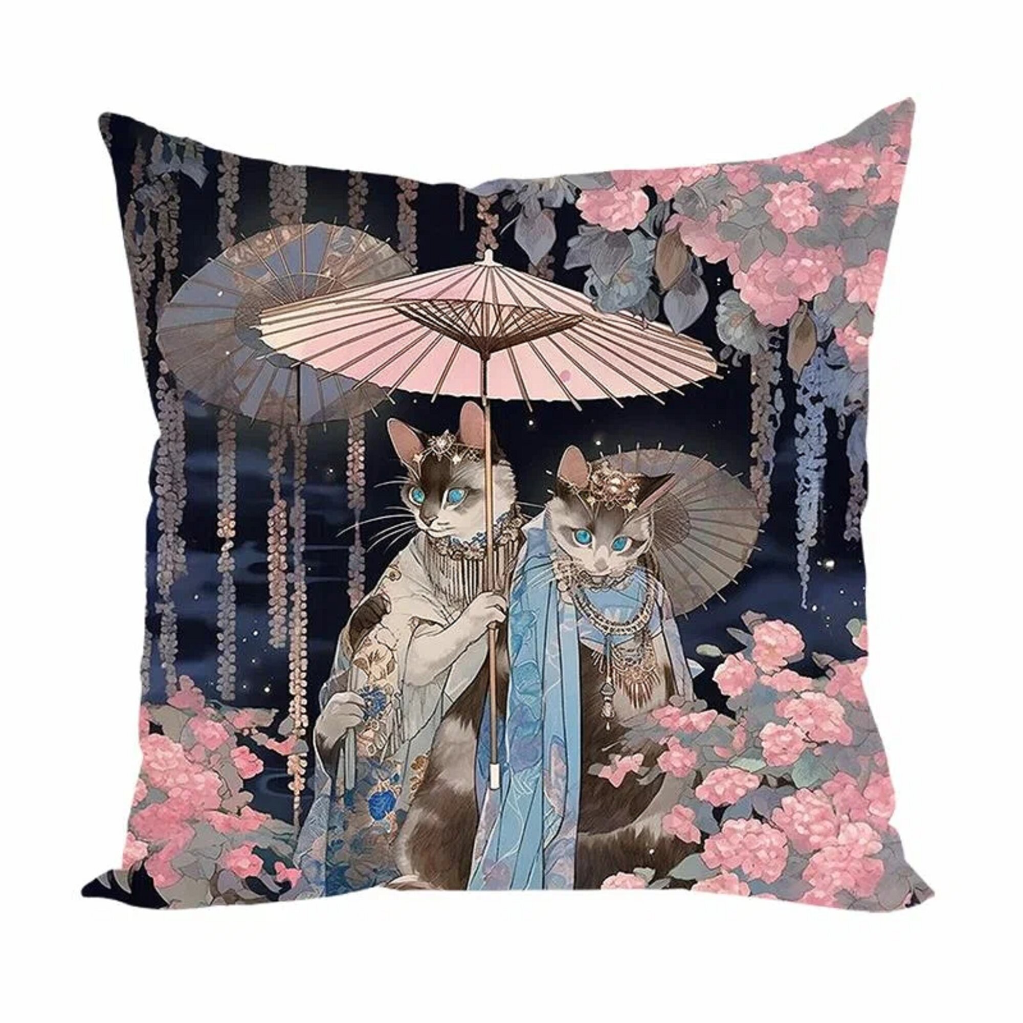 Чехол для подушки КотоЛюбовь в саду Сакуры Япония 40х40 велюр