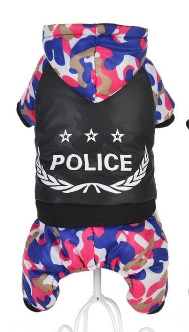 Утепленный демисезонный/зимний комбинезон "POLICE" в розовом камуфляже , для собак небольших размеров. Размер XXL.