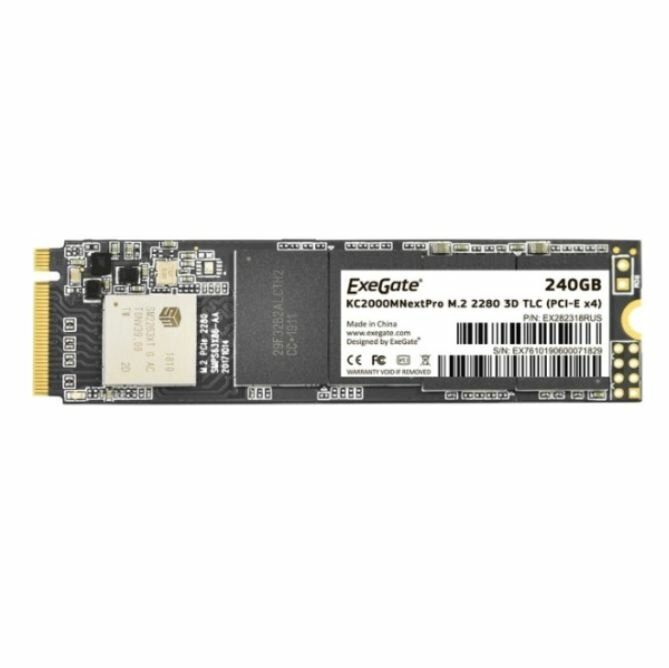 240 ГБ SSD M.2 накопитель EXEGATE KC2000MNextPro (EX282318RUS) - PCI-E 3.0, чтение - 1600 Мбайт/с, запись - 1200 Мбайт/с, 3D TLC NAND