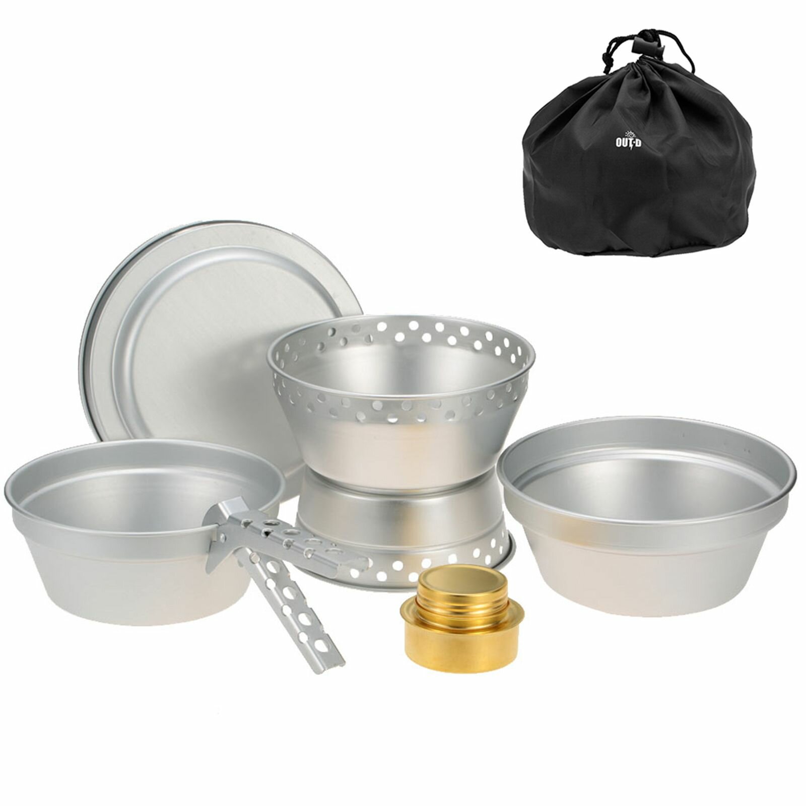 Портативный набор посуды: спиртовая горелка, кастрюля 1.5 л, сковорода 24 см, подставка