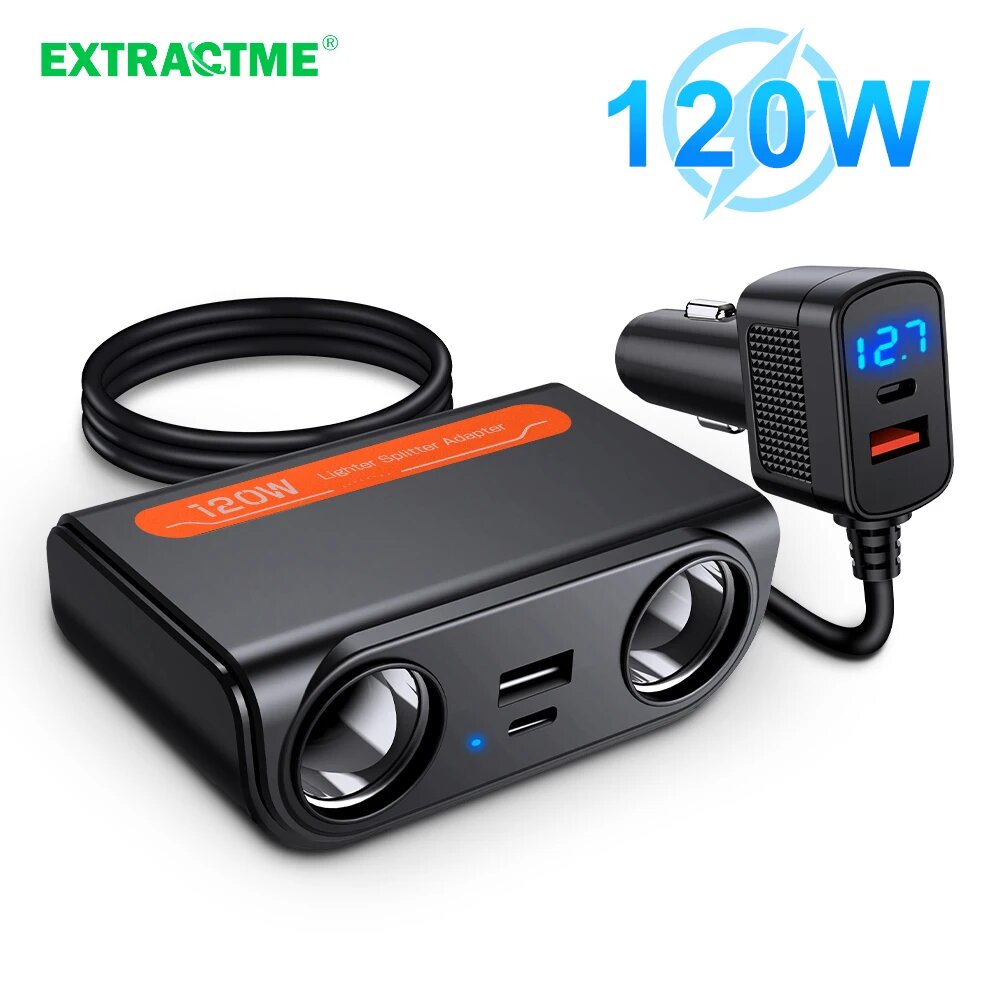 Автомобильный адаптер 120W с USB и вольтметром