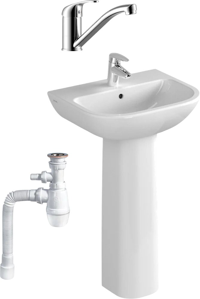 Комплект Раковина VitrA S20 5502B003 / Пьедестал 5529B003-0156 / Смеситель Rossinka Y Y35-22, Сифон Wirquin Минор 30718052
