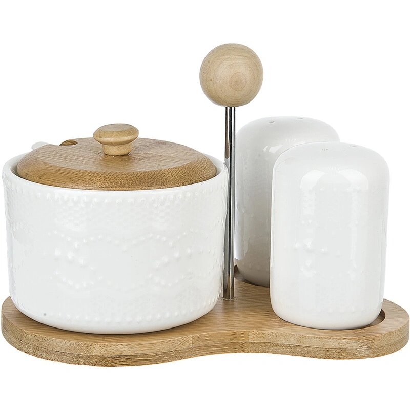 Набор для специй Nouvelle Home Naturel 5 предметов (солонка, перечница, сахарница, ложка, подставка)
