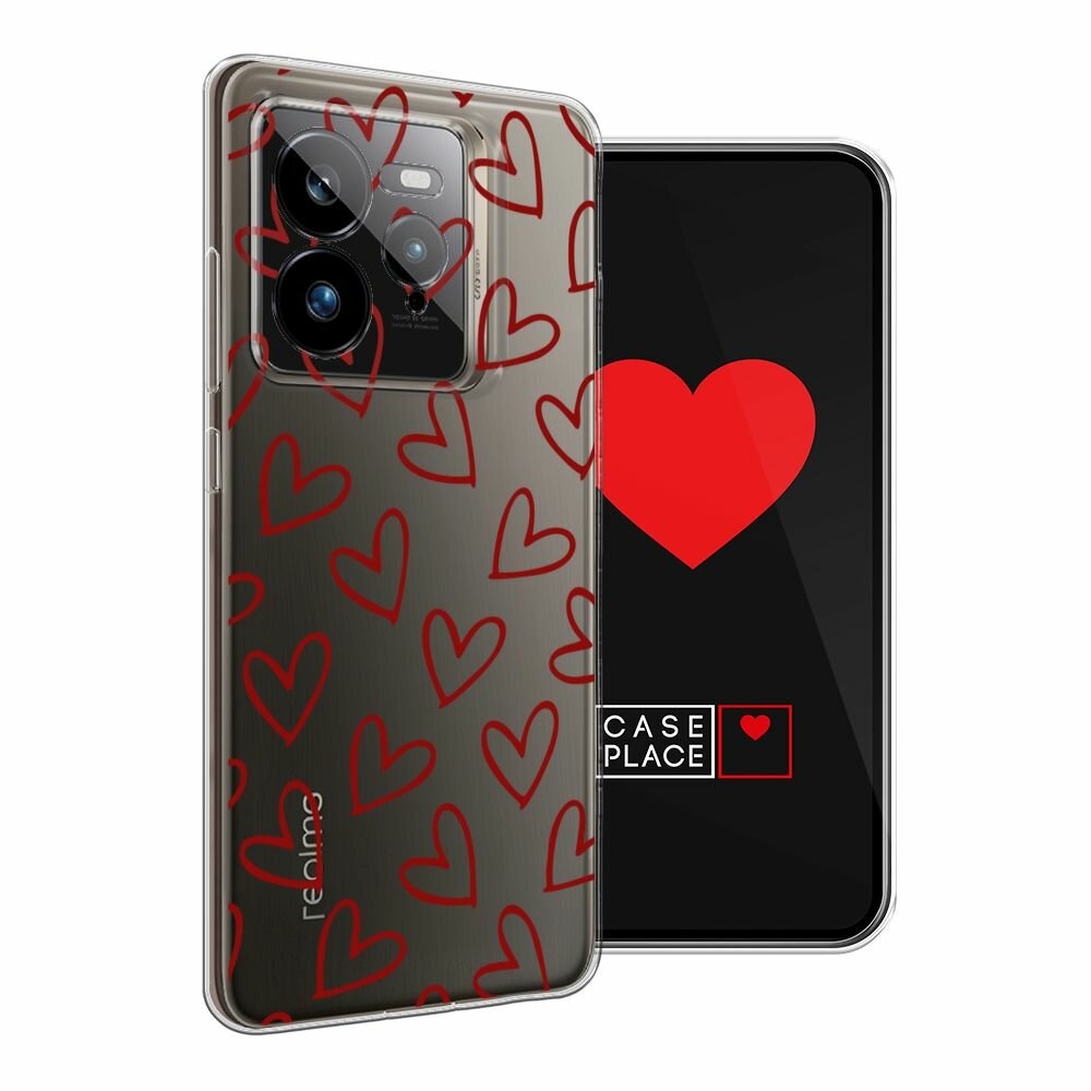 Чехол на Realme GT 7 Pro / Реалми GT 7 Про с принтом "Little hearts doodles 2 - 14 февраля", прозрачный — фото 1