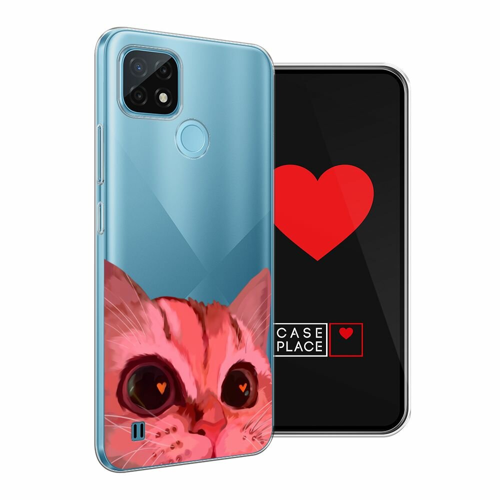 Чехол на Realme C21 / Реалми С21 с принтом "Affectionate cat - 8 марта", прозрачный — фото 1