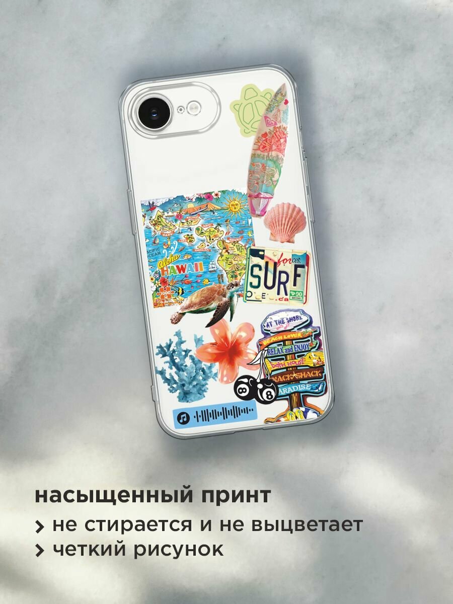 Чехол на Apple iPhone 16e/17e / Айфон 16е/17e с принтом "Summer collage", прозрачный — фото 1