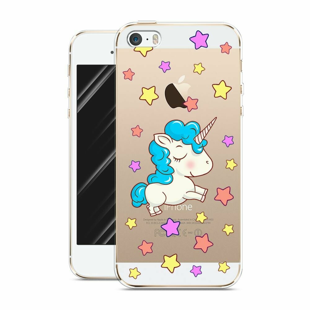 Чехол на Apple iPhone 5/5S/SE / Айфон 5/5S/SE с принтом Голубая единорожка, прозрачный — фото 1