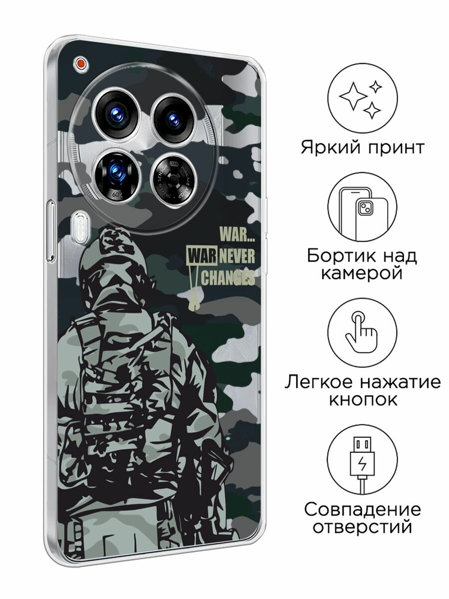Чехол на Tecno Camon 30 Premier / Текно Камон 30 Премьер с принтом "Камуфляж и солдат", прозрачный — фото 1