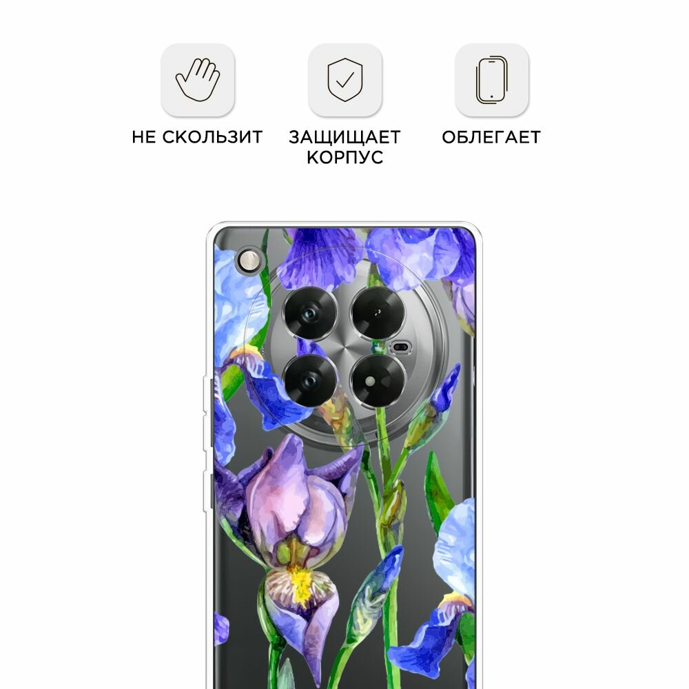 Чехол на Infinix Zero 40 5G / Инфиникс Зеро 40 5G с принтом "Синие ирисы", прозрачный — фото 1