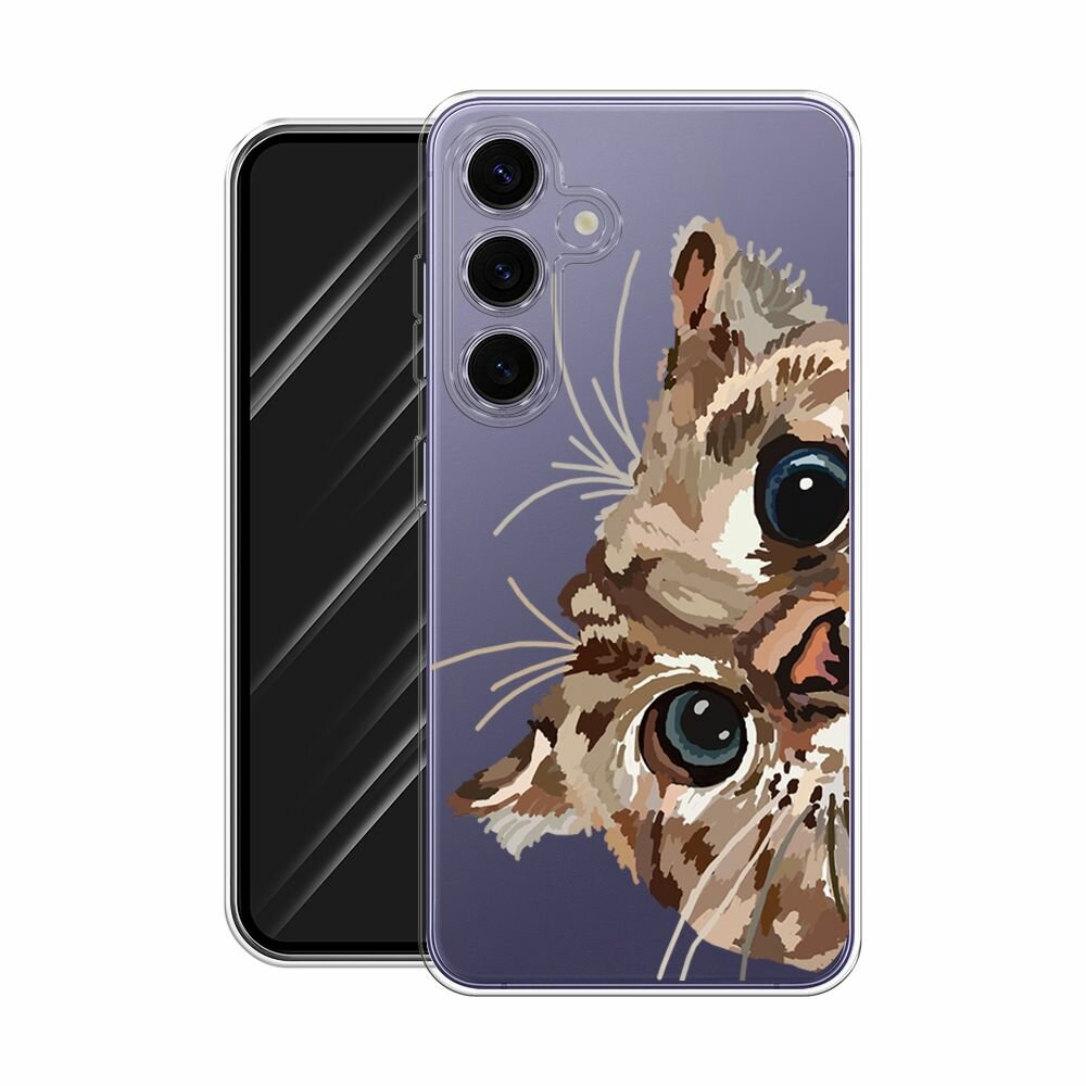 Чехол на Samsung Galaxy S24 Plus / Самсунг S24 Plus с принтом "Любопытный кот", прозрачный — фото 1