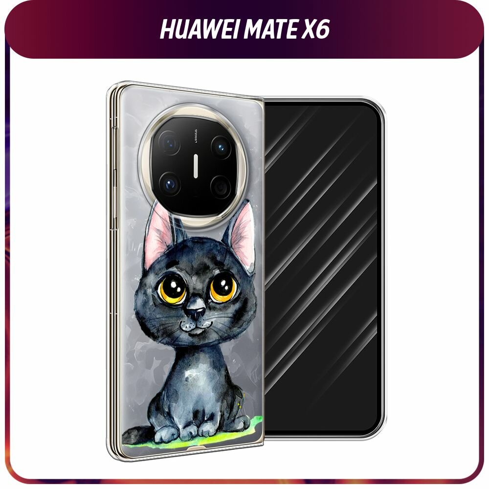 Чехол на Huawei Mate X6 / Хуавей Мате X6 с принтом Милый черный котенок