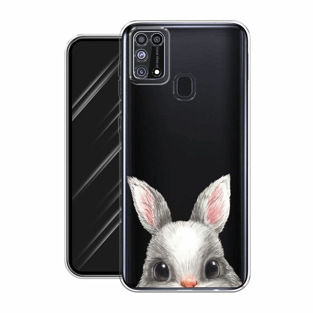 Чехол на Samsung Galaxy M31 / Самсунг Галакси М31 с принтом "Карандашный кролик 2 - 8 марта", прозрачный — фото 1