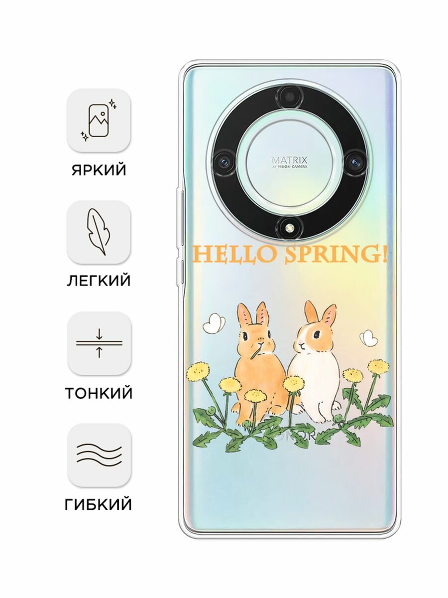 Чехол на Honor X9A / Хонор X9A с принтом "Весенние кролики", прозрачный — фото 1