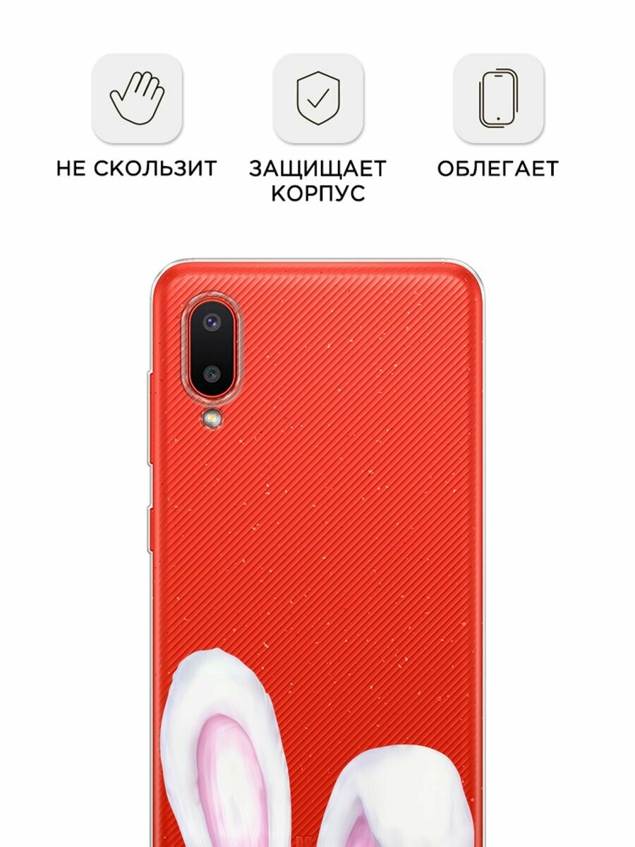 Чехол на Samsung Galaxy A02 / Самсунг Галакси А02 с принтом "Кроличьи уши 2", прозрачный — фото 1