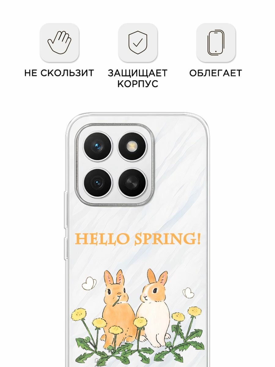 Чехол на Honor X8c / Хонор X8c с принтом "Весенние кролики", прозрачный — фото 1