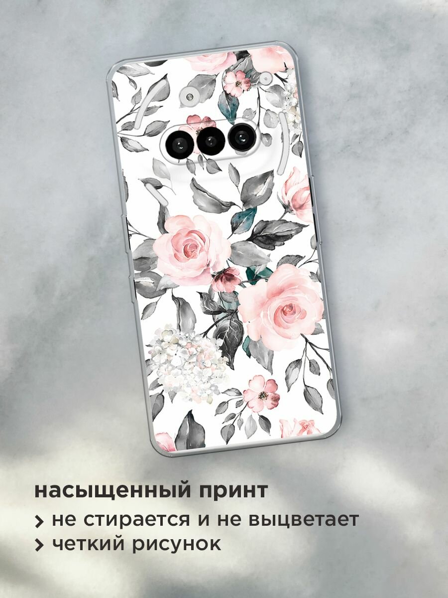 Чехол на Nothing Phone 3a / Нотинг Фон 3а с принтом "Розы на белом" — фото 1