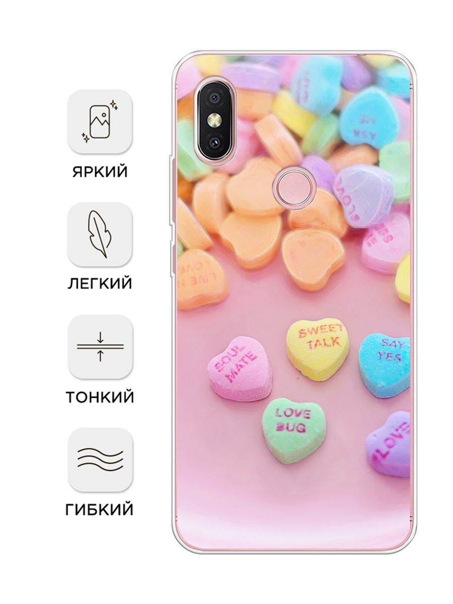 Чехол на Xiaomi Redmi S2 (Redmi Y2) / Сяоми Редми С2 (Редми Y2) с принтом "Конфетки сердечки 2" — фото 1
