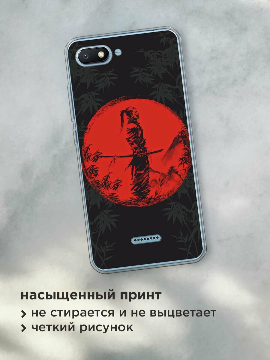 Чехол на Xiaomi Redmi 6A / Сяоми Редми 6А с принтом "Самурай на красном фоне" — фото 1