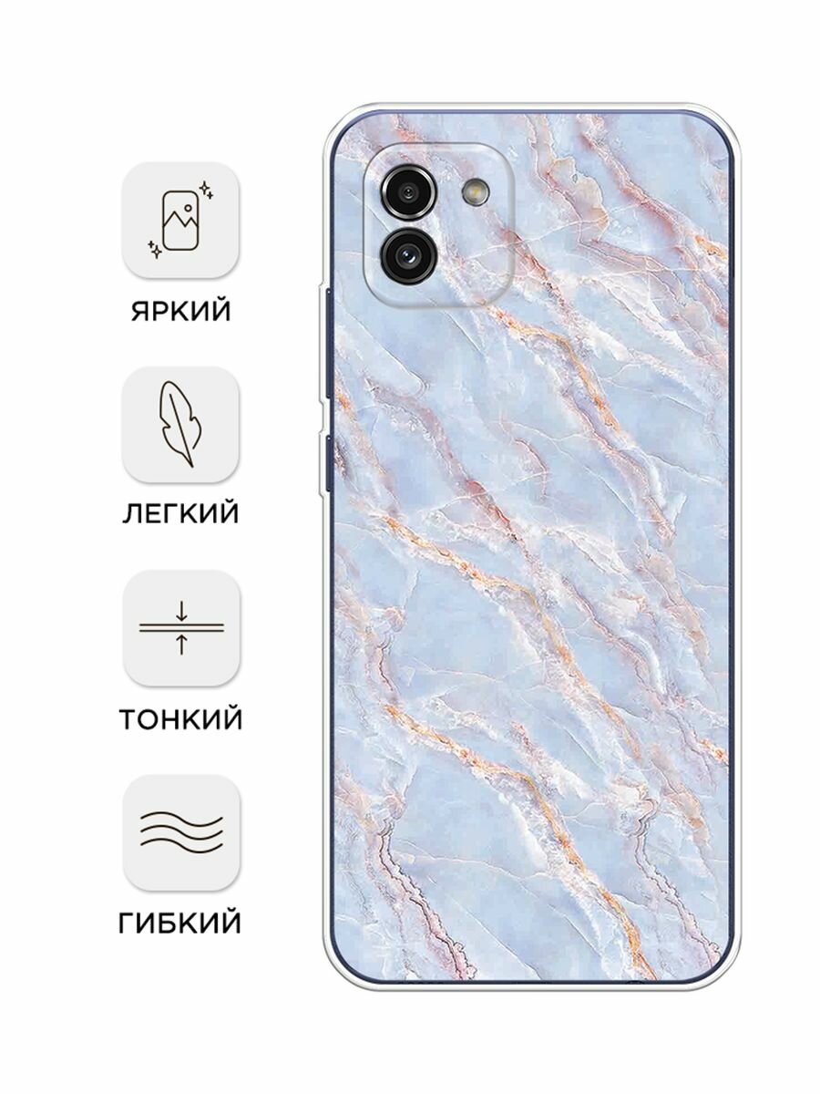 Чехол на Samsung Galaxy A03 / Самсунг Галакси А03 с принтом "Сиреневый мрамор" — фото 1