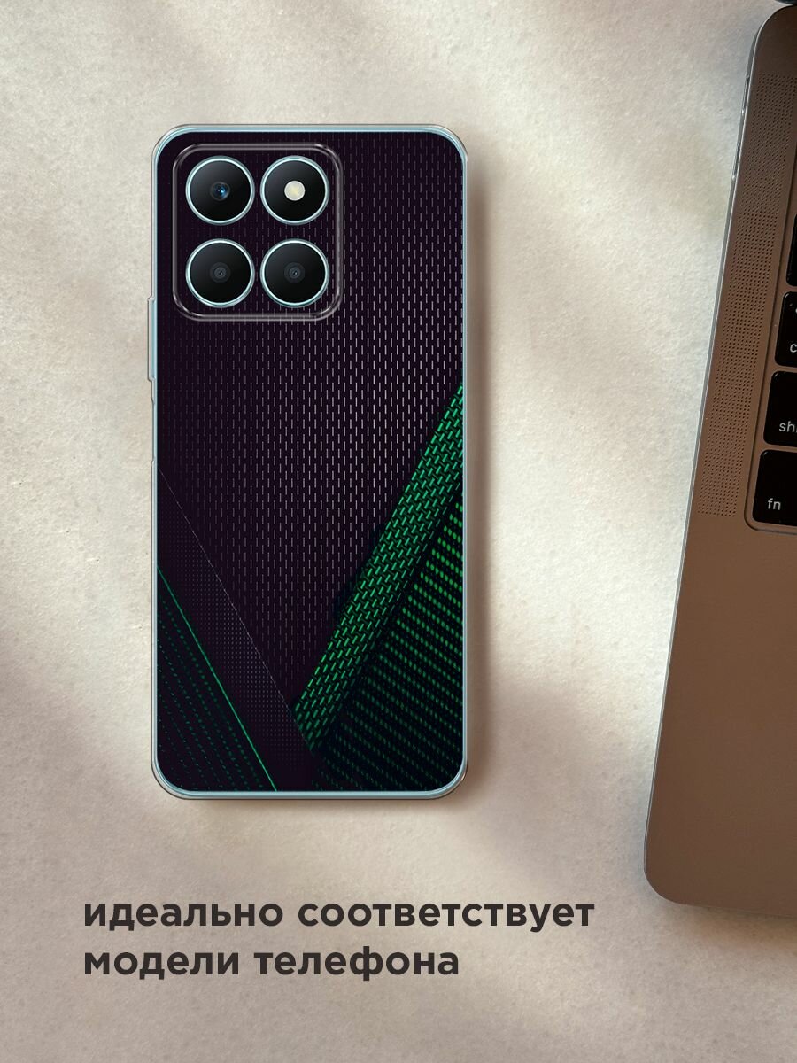 Силиконовый чехол на Honor X6A / Хонор X6A с принтом "Зеленый карбон" — фото 1